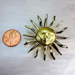 Jewelry | Vintage Goldtone Celestial Sun Face Brooch | Poshmark